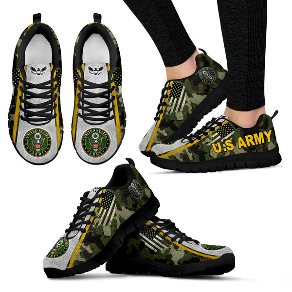 US Army Camo Sneakers Running Shoes Black - Gloritees