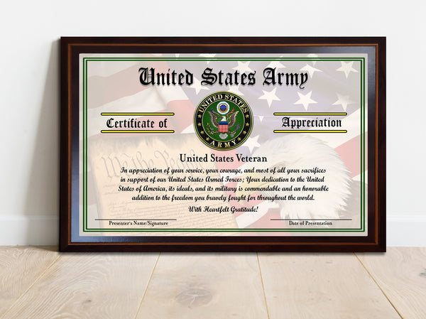 US. ARMY CERTIFICATE OF APPRECIATION - Gloritees